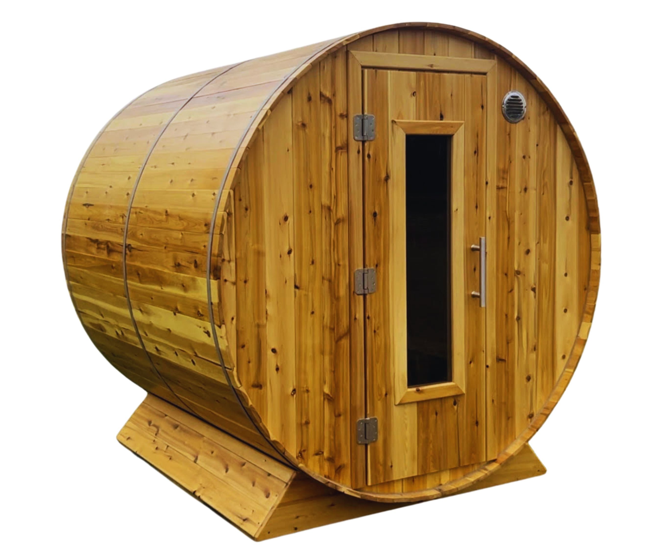 In Stock- 6ft, Fully Assembled, White Cedar Barrel Sauna – Amara Saunas